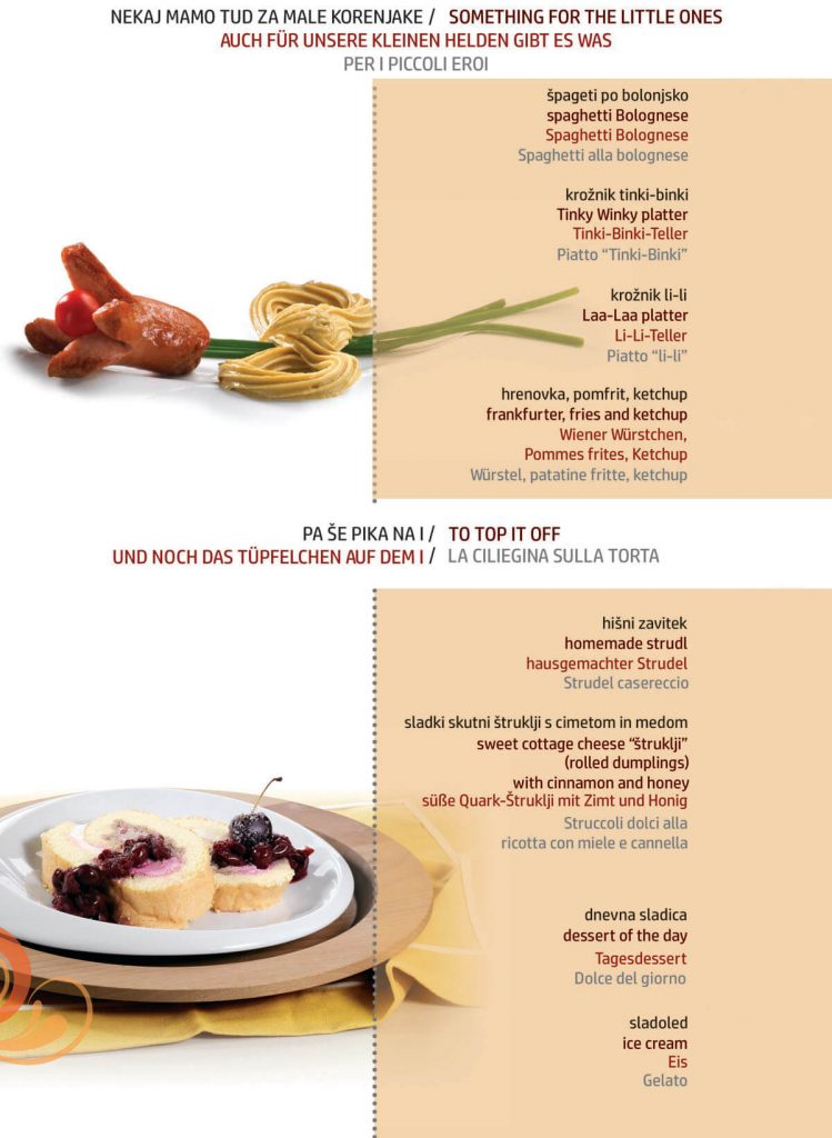 Jedilni list - Gostilna Arvaj Kranj